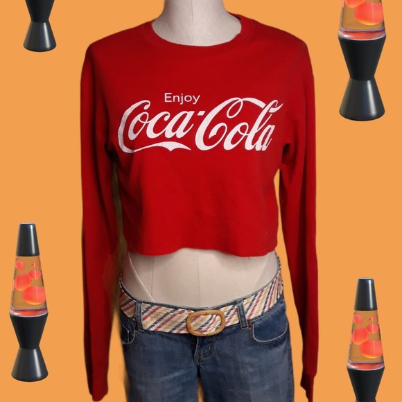 Coca Cola | Tops | Coca Cola Medium Red Crop Top Tshirt Long Sleeve ...